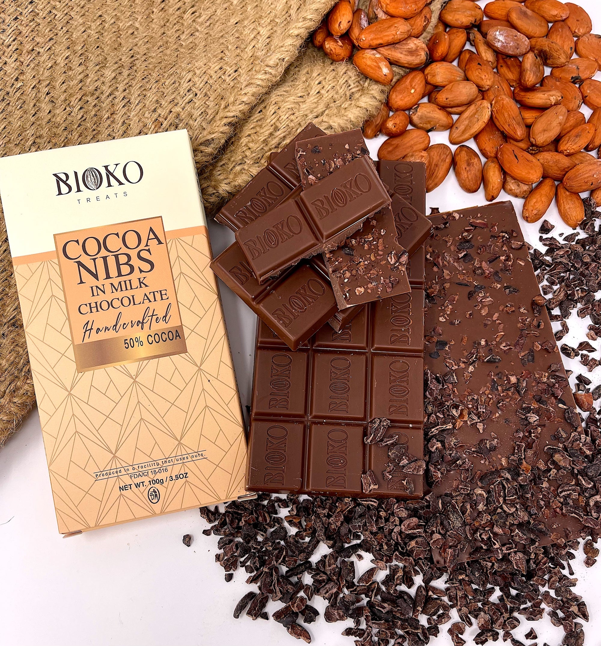 Cacao Nibs in Milk Chocolate Bar by Bioko Treats | Chocolate Made In ...