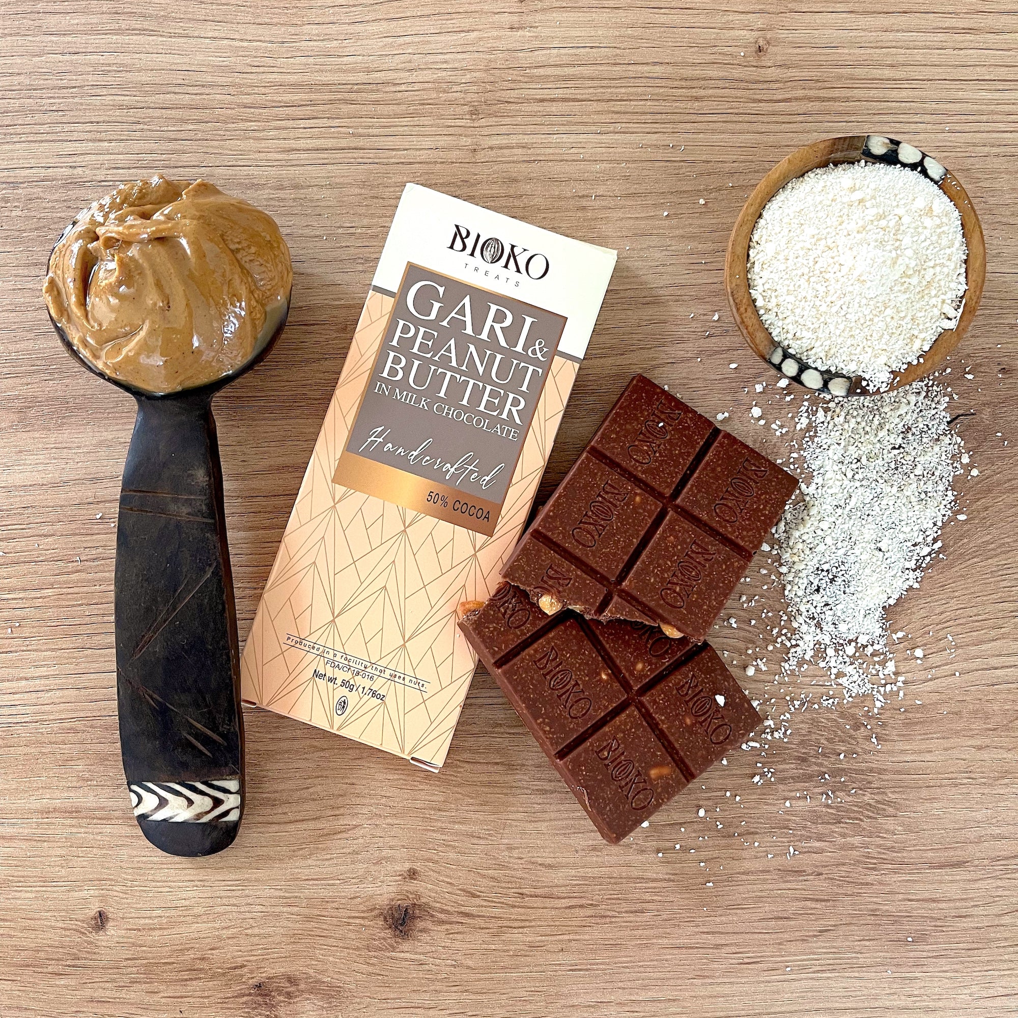 Gari & Peanut Butter in Milk Chocolate Bar by Bioko Treats | Chocolate ...